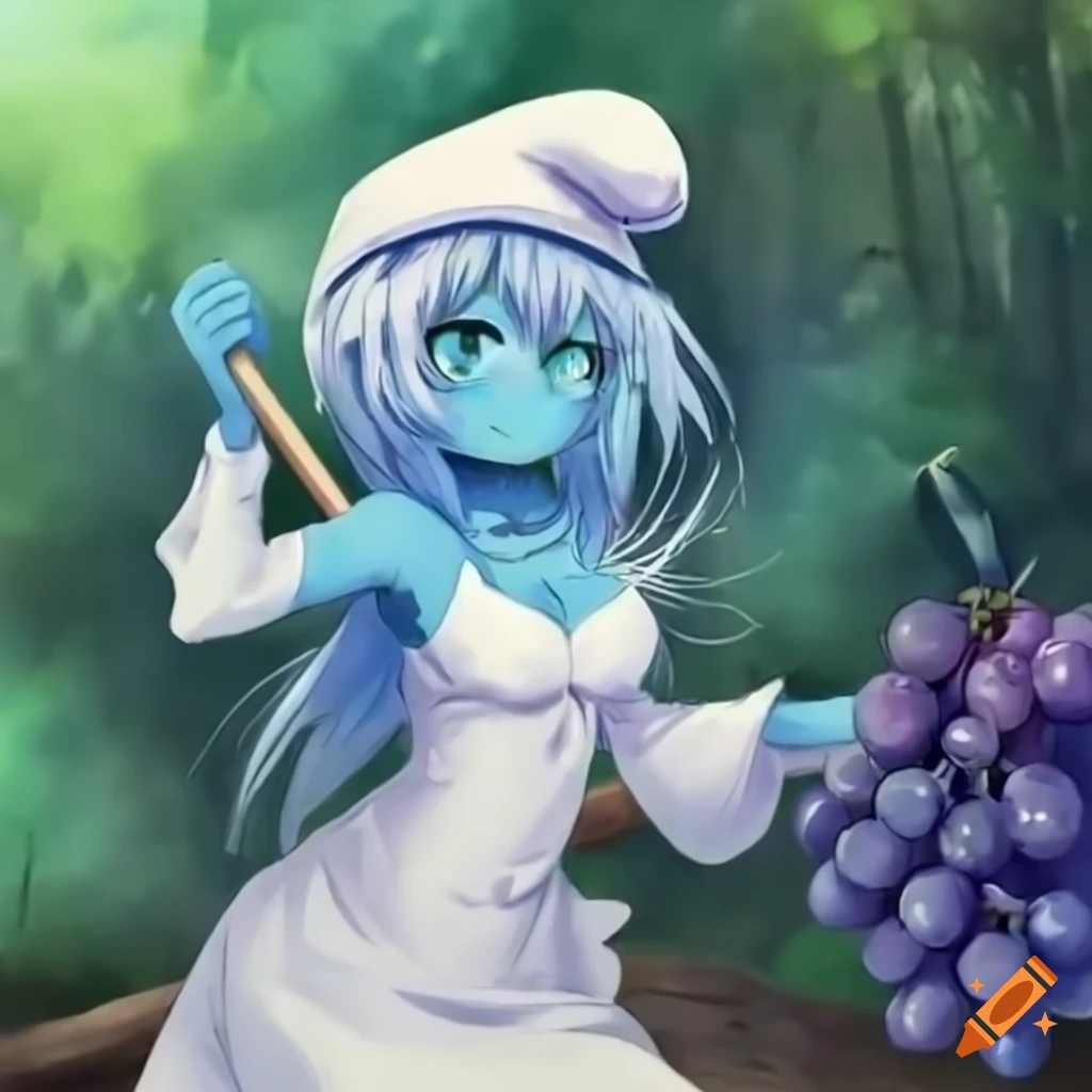 Adorable anime catgirl with blue skin wearing white clothing and a ...