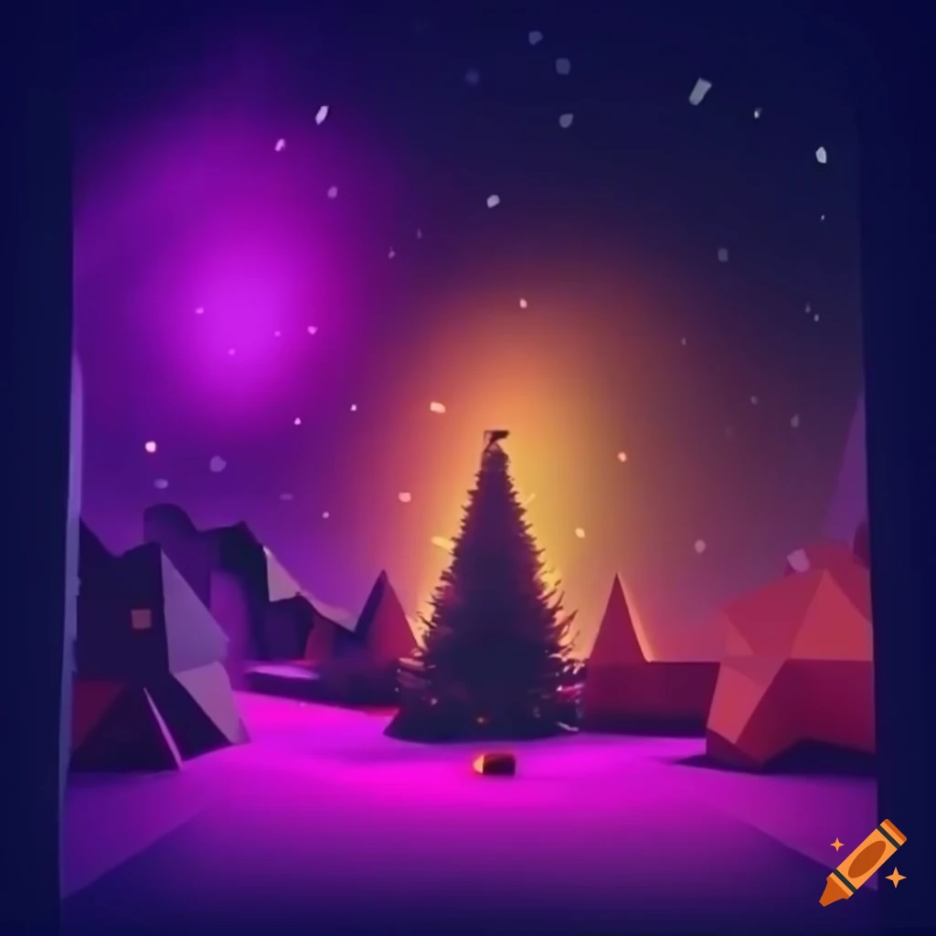 Low-poly cool colored christmas scene with a vaporwave vibe on Craiyon