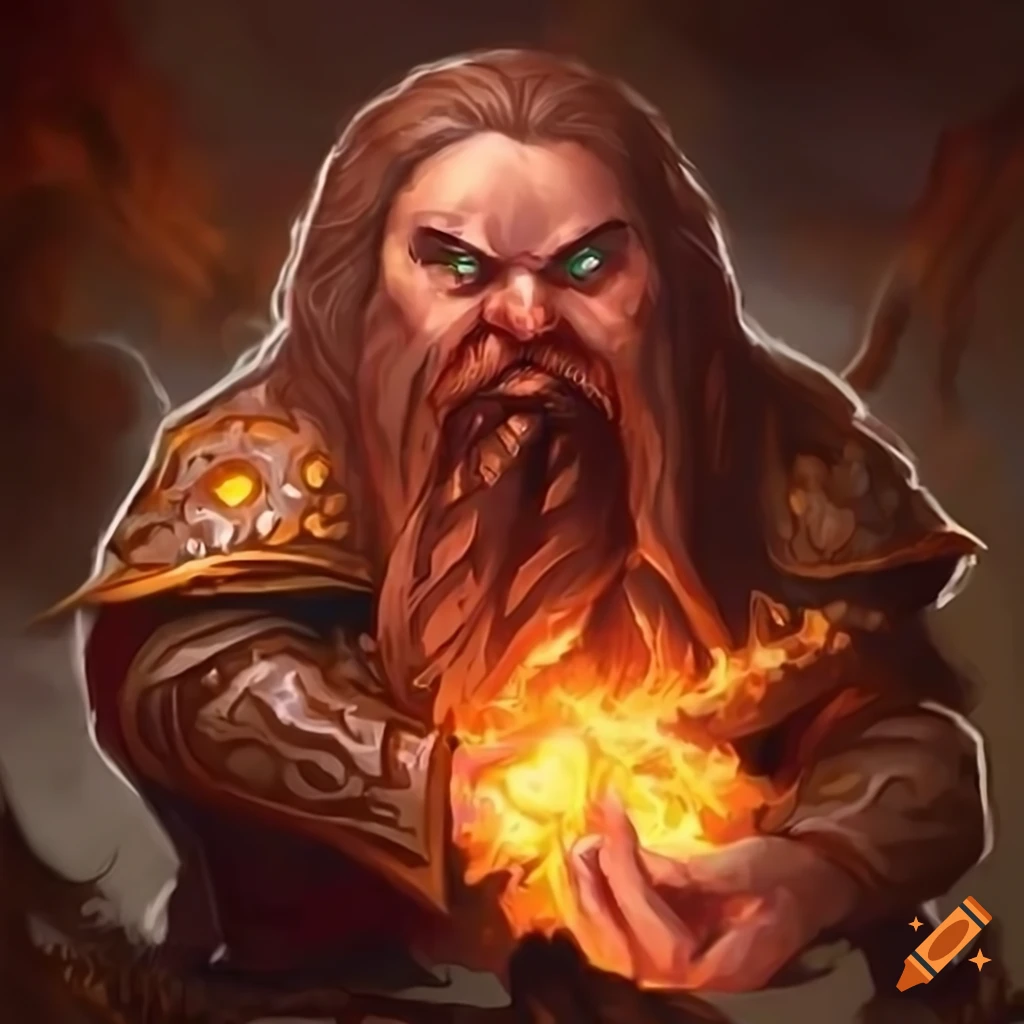 Dwarf sorcerer casting fire magic on Craiyon