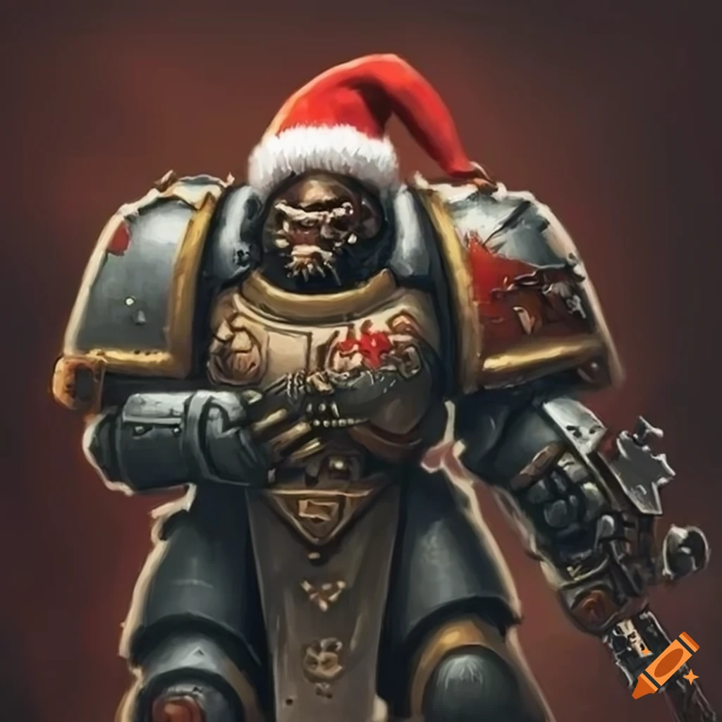 Warhammer 40k space marine in terminator armor with a christmas hat on ...