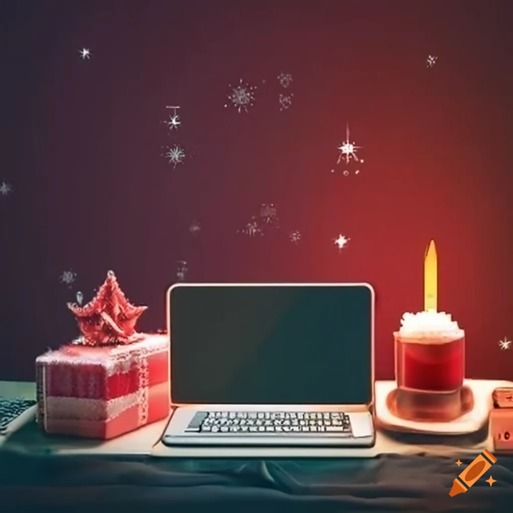 Christmas with computer and smartphone in foreground on Craiyon