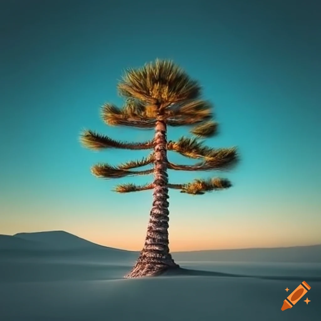 Pine tree and palm tree fusion in a desert landscape on Craiyon