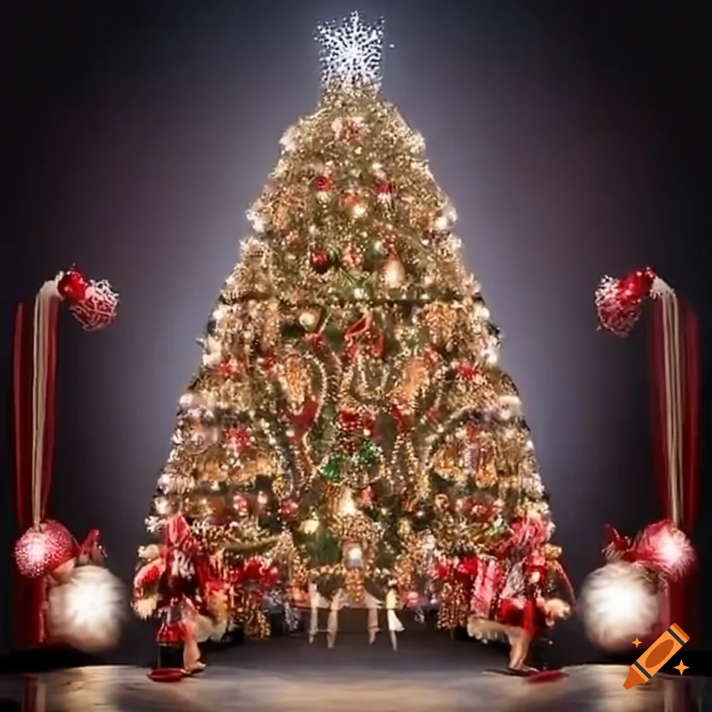 Christmas tree with dancing performers on Craiyon