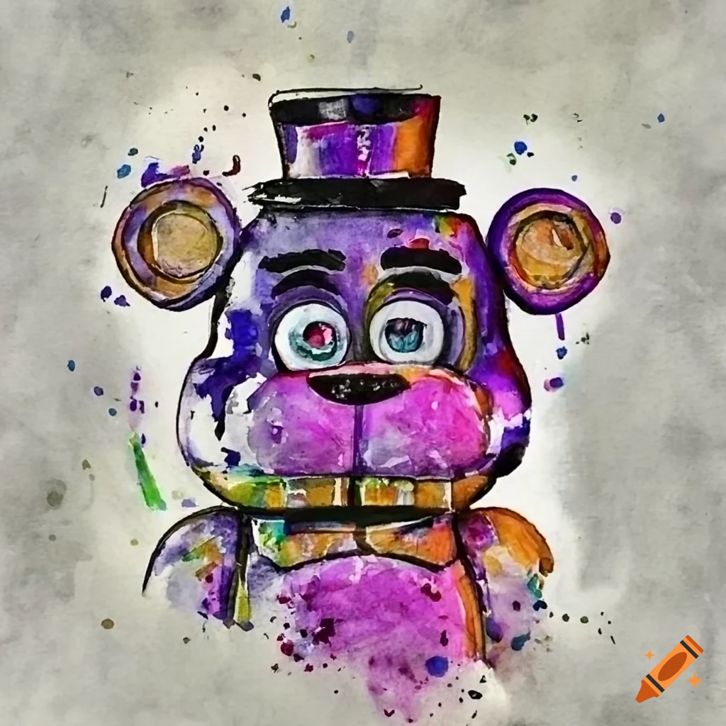 Abstract watercolor of freddy fazbear using 3 colors on Craiyon