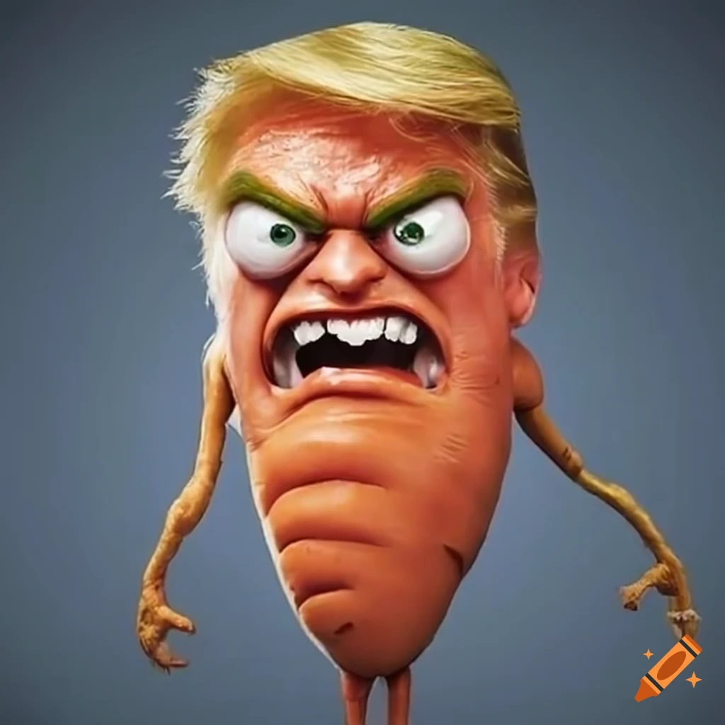 Caricature of an angry Donald Trump as a carrot on Craiyon
