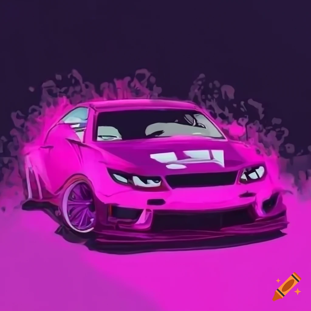 Pink drift phonk art featuring a sports car on Craiyon