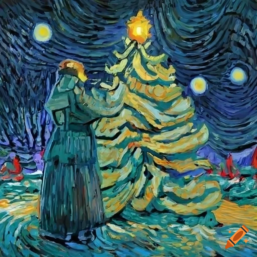 Christmas card with reindeers, Santa, and Christmas tree in the style ...