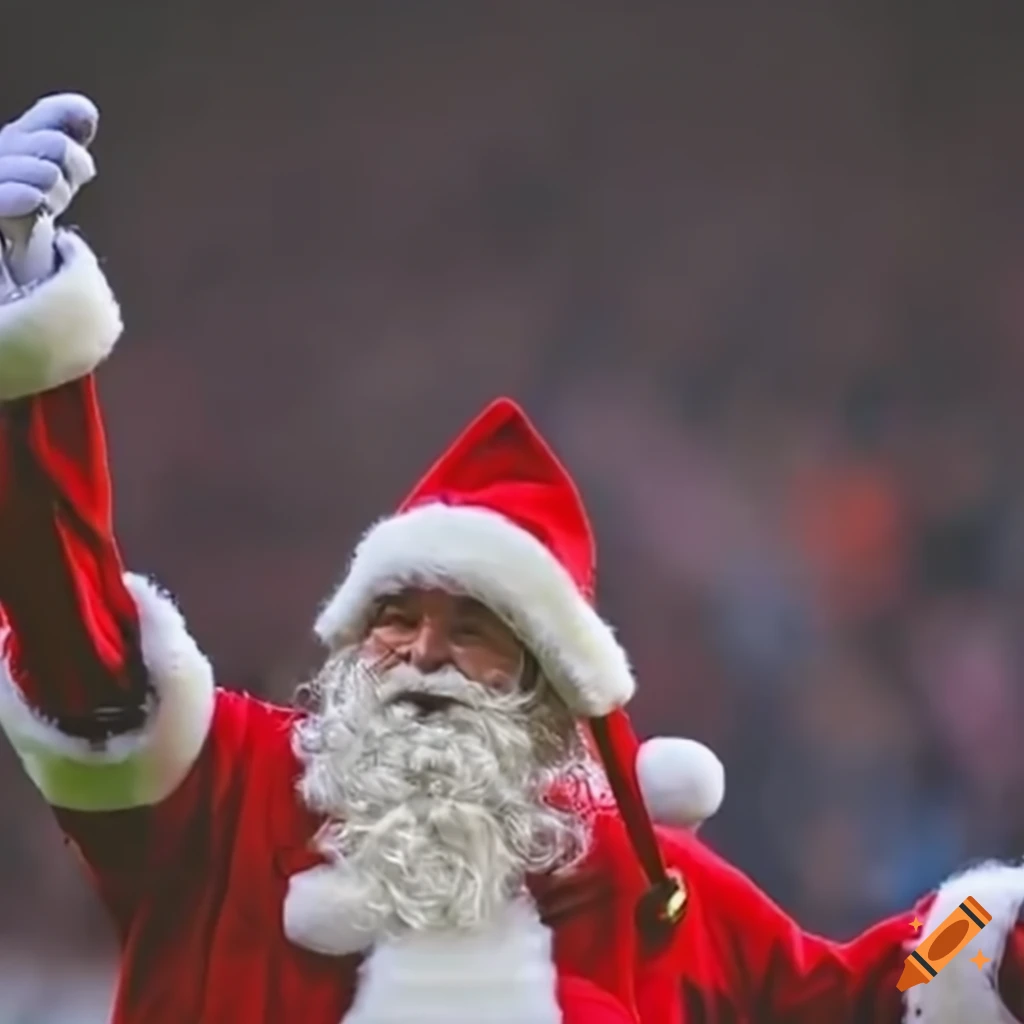 Santa celebrating a goal in the english premier league in front of the ...