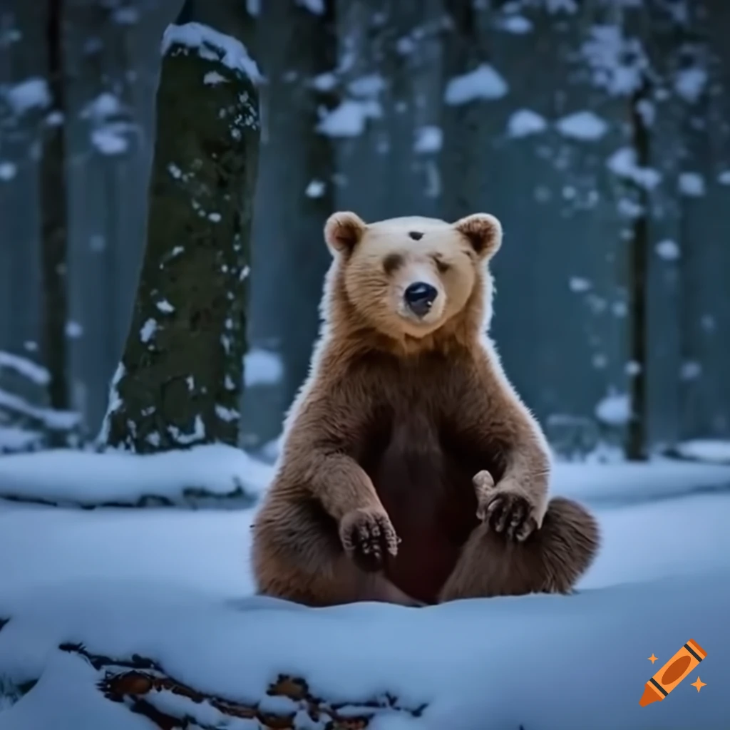 Zen bear meditating in winter on Craiyon