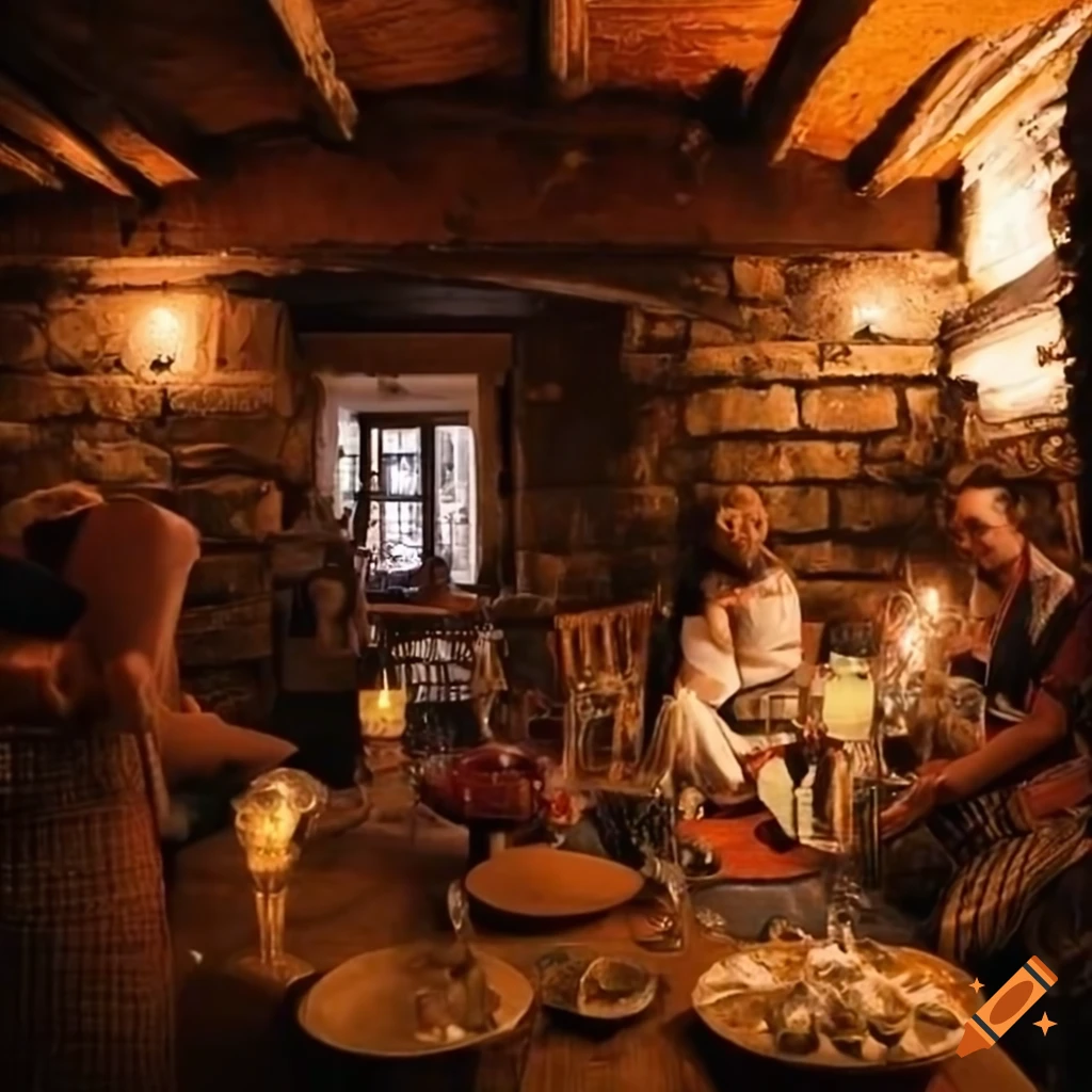 Warm and welcoming inn in ancient greece with people celebrating on Craiyon