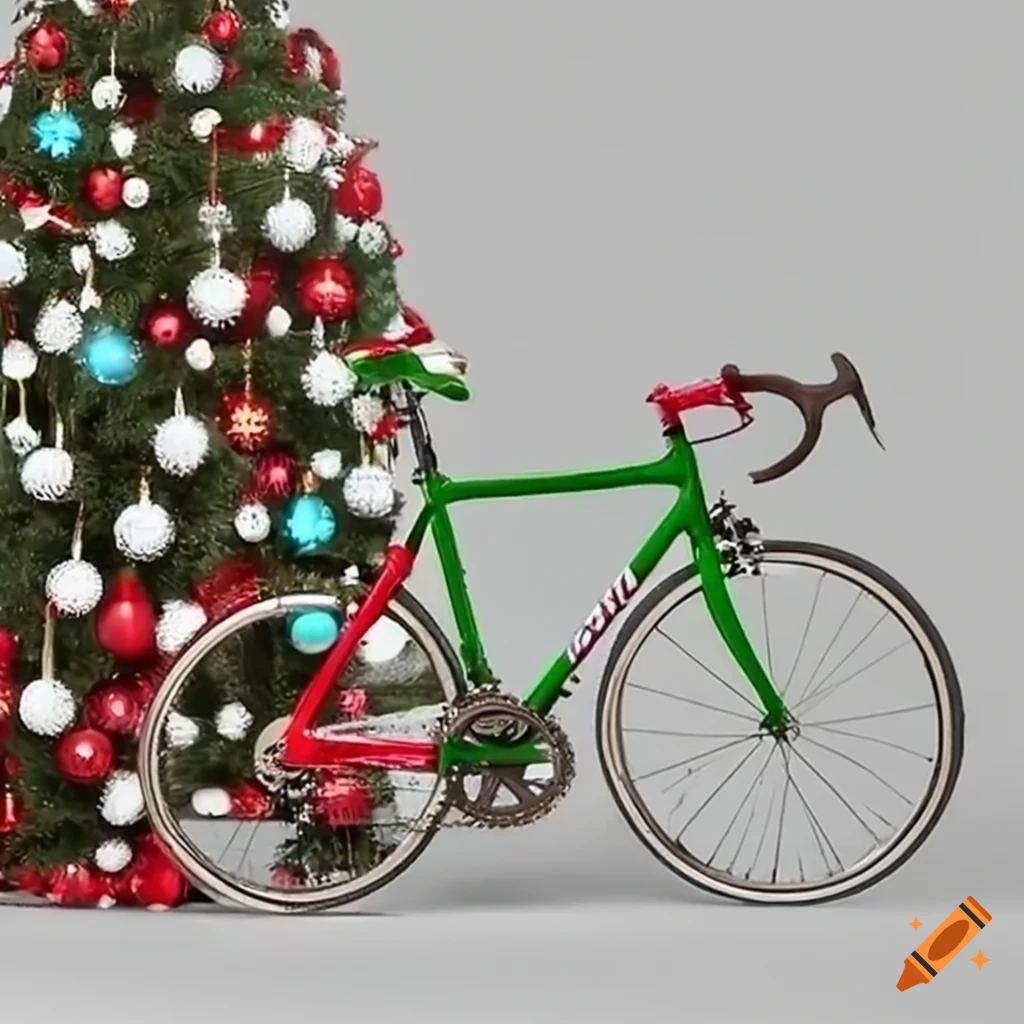 Road bike with a christmas tree attached on Craiyon