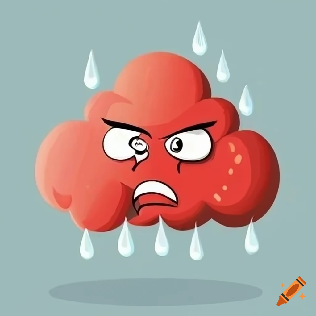 Angry cartoon cloud with rain on Craiyon