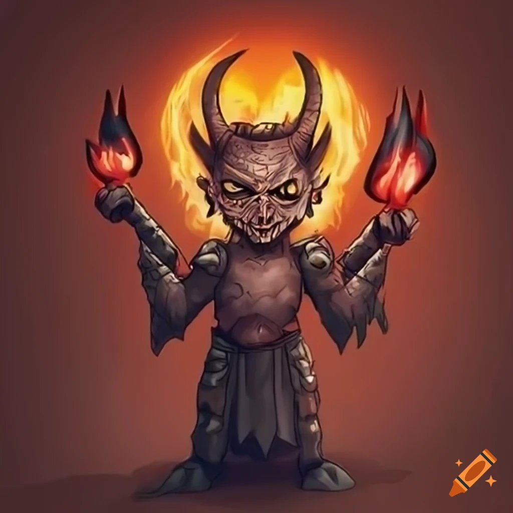 Small fire devil holding torches in legend of andor style on Craiyon