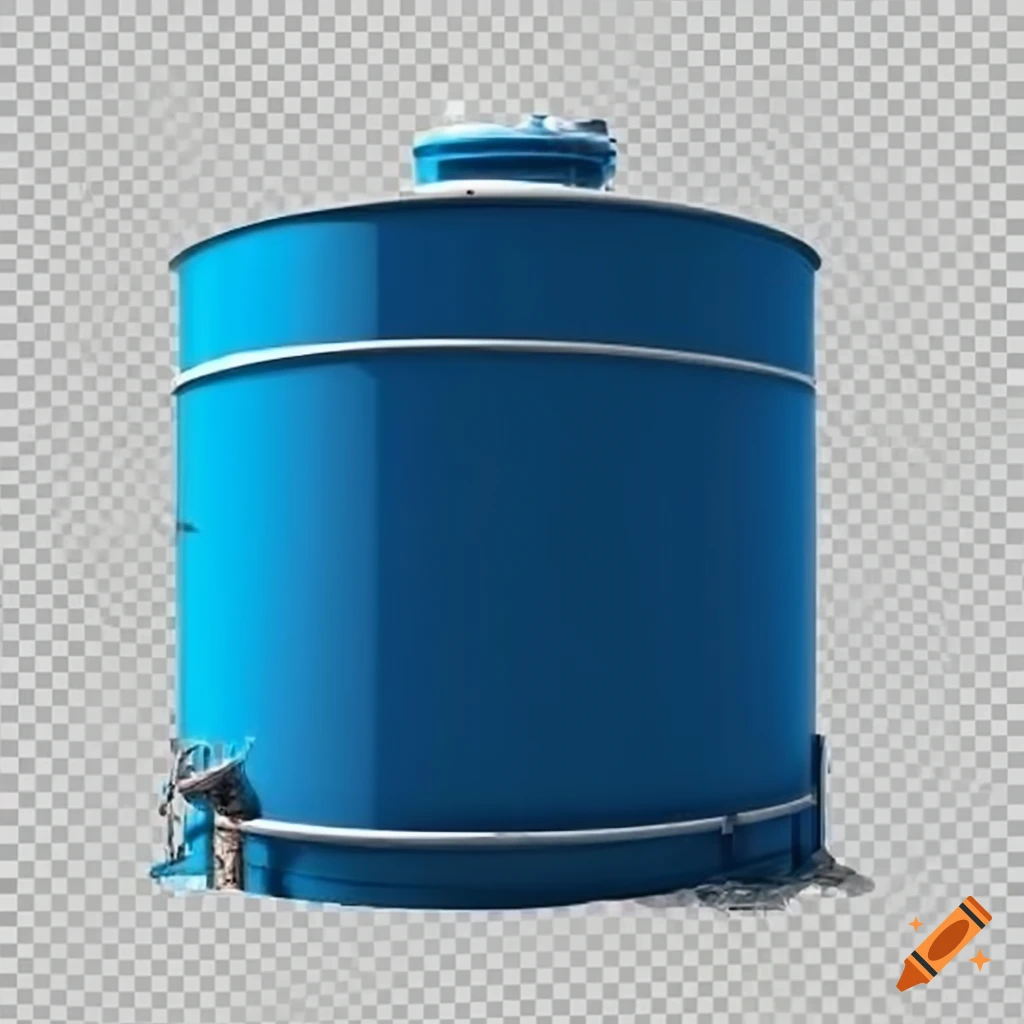 Round blue water tank at a construction site on Craiyon