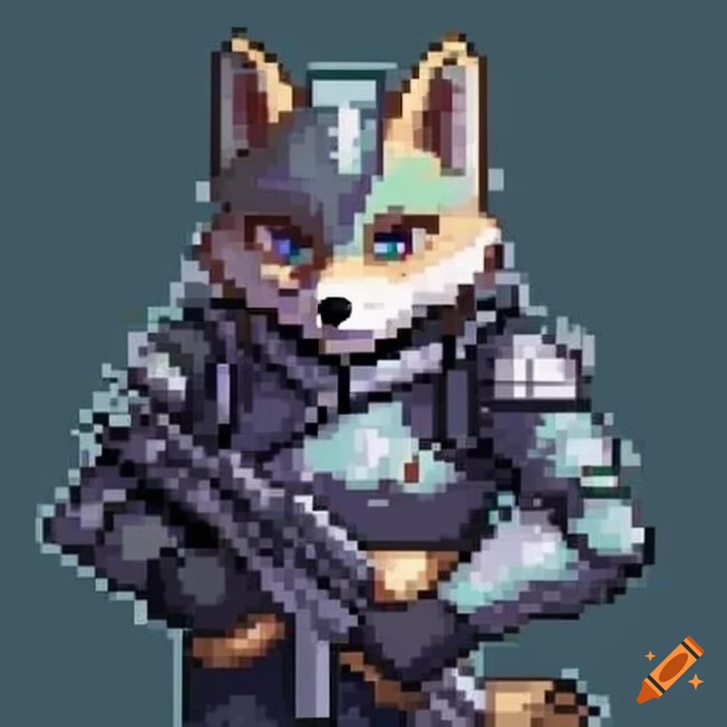 Anthro fox soldier pixel art on Craiyon