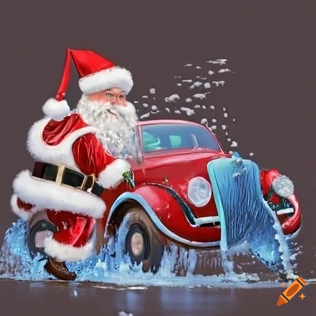 Santa claus washing a car on Craiyon