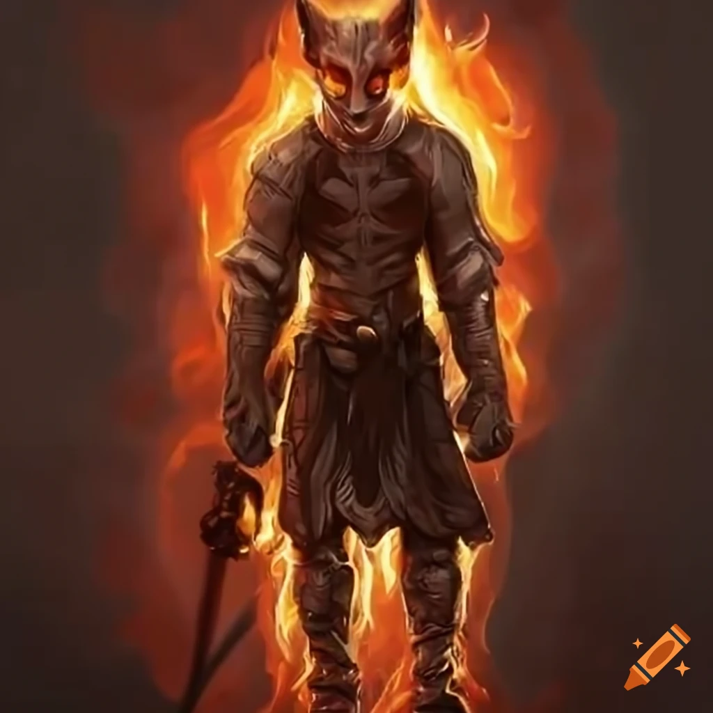 Detailed fire devils with fox faces and torches, inspired by legend of ...