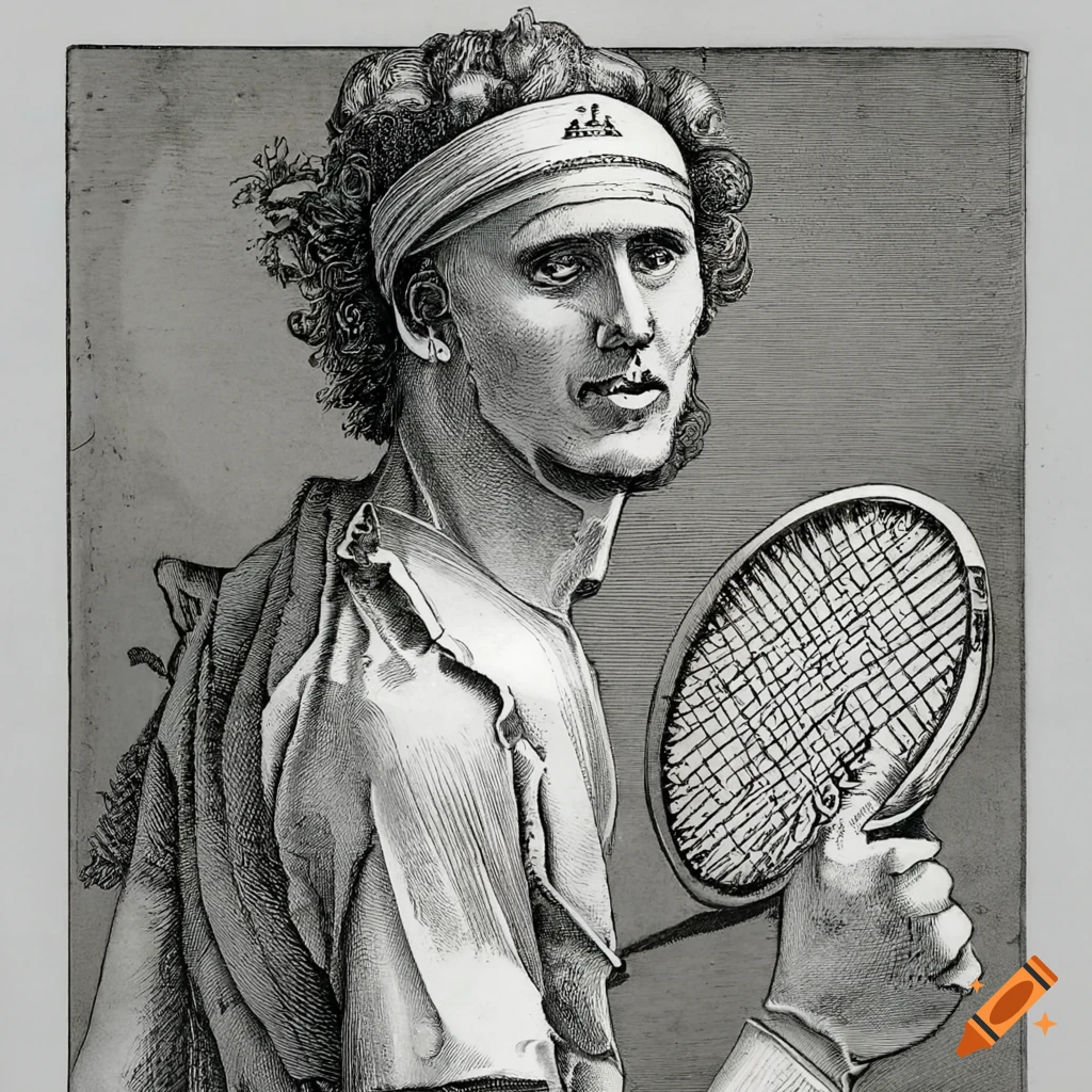Albrecht Durer style etching of Alexander Zverev playing tennis on Craiyon