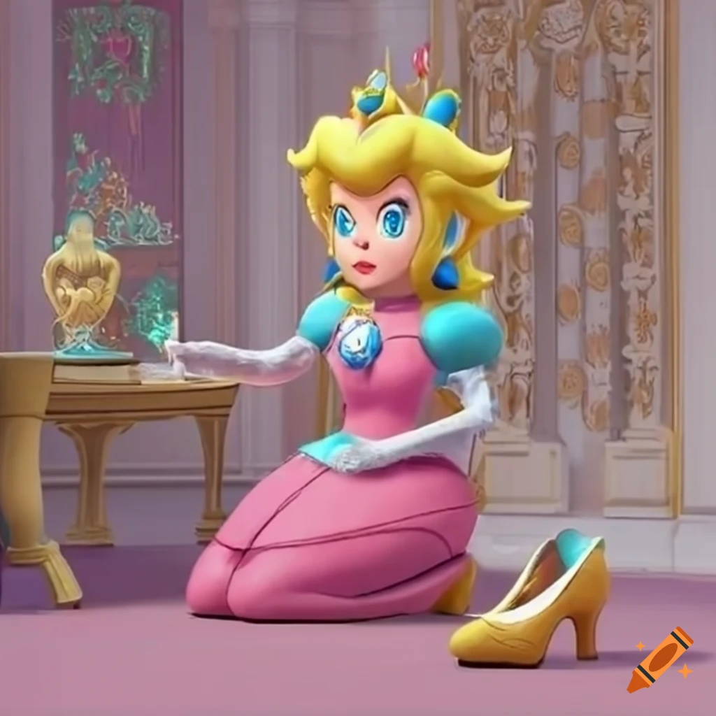 Link Examining Princess Peachs Shoe Collection In An Elegant Room On Craiyon