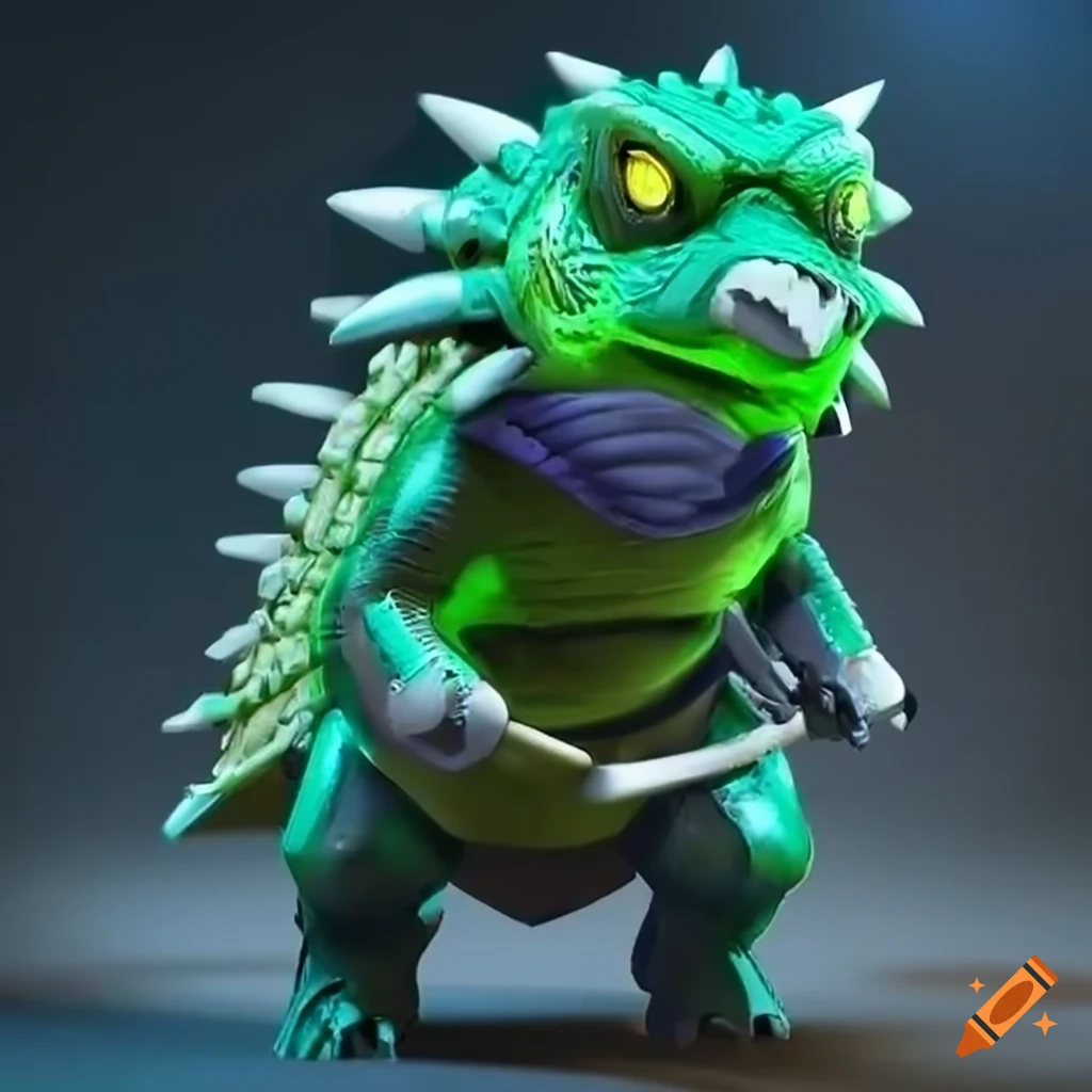 Close up of detailed realistic cyberpunk dinosaur man with lush green ...