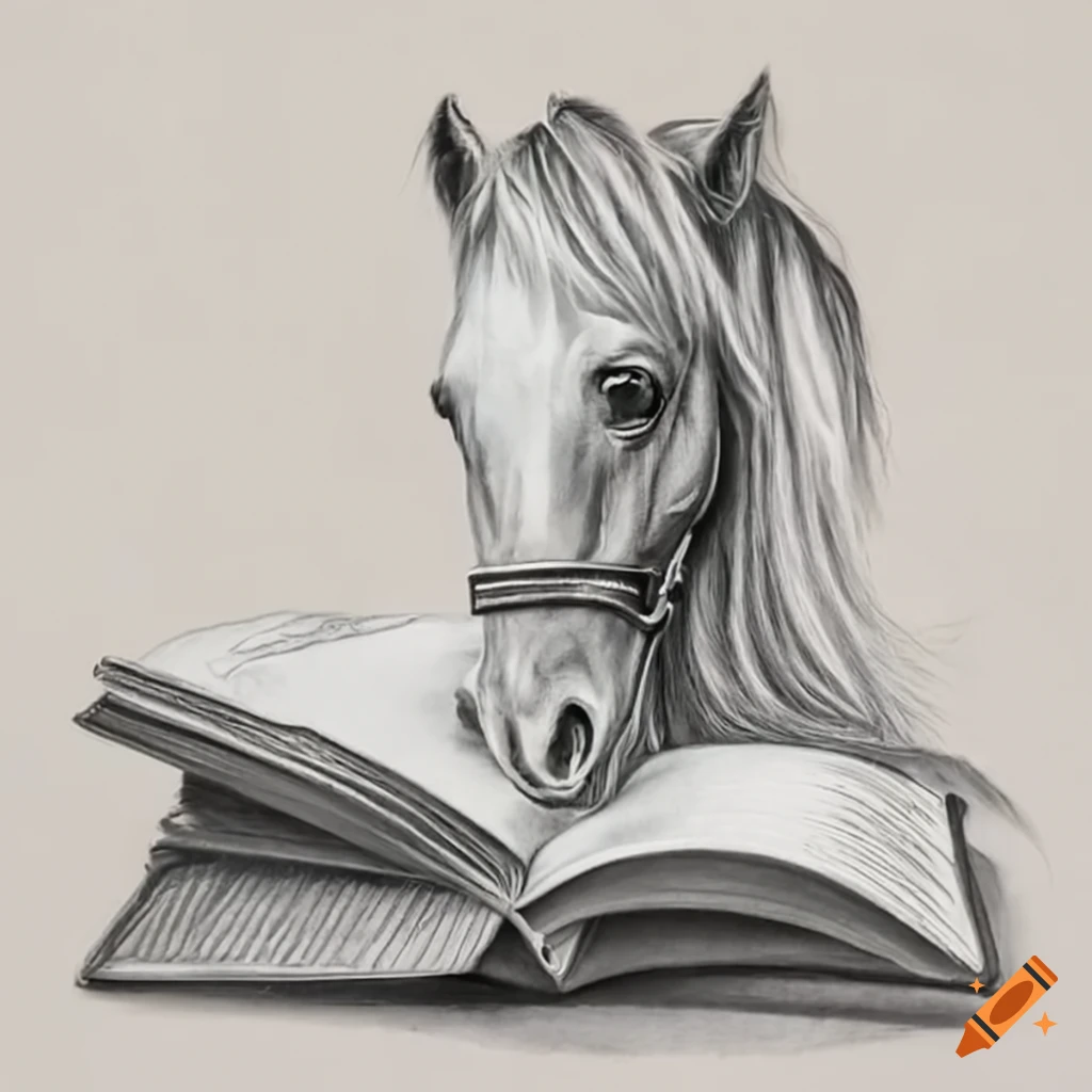 Adorable horse reading books on Craiyon