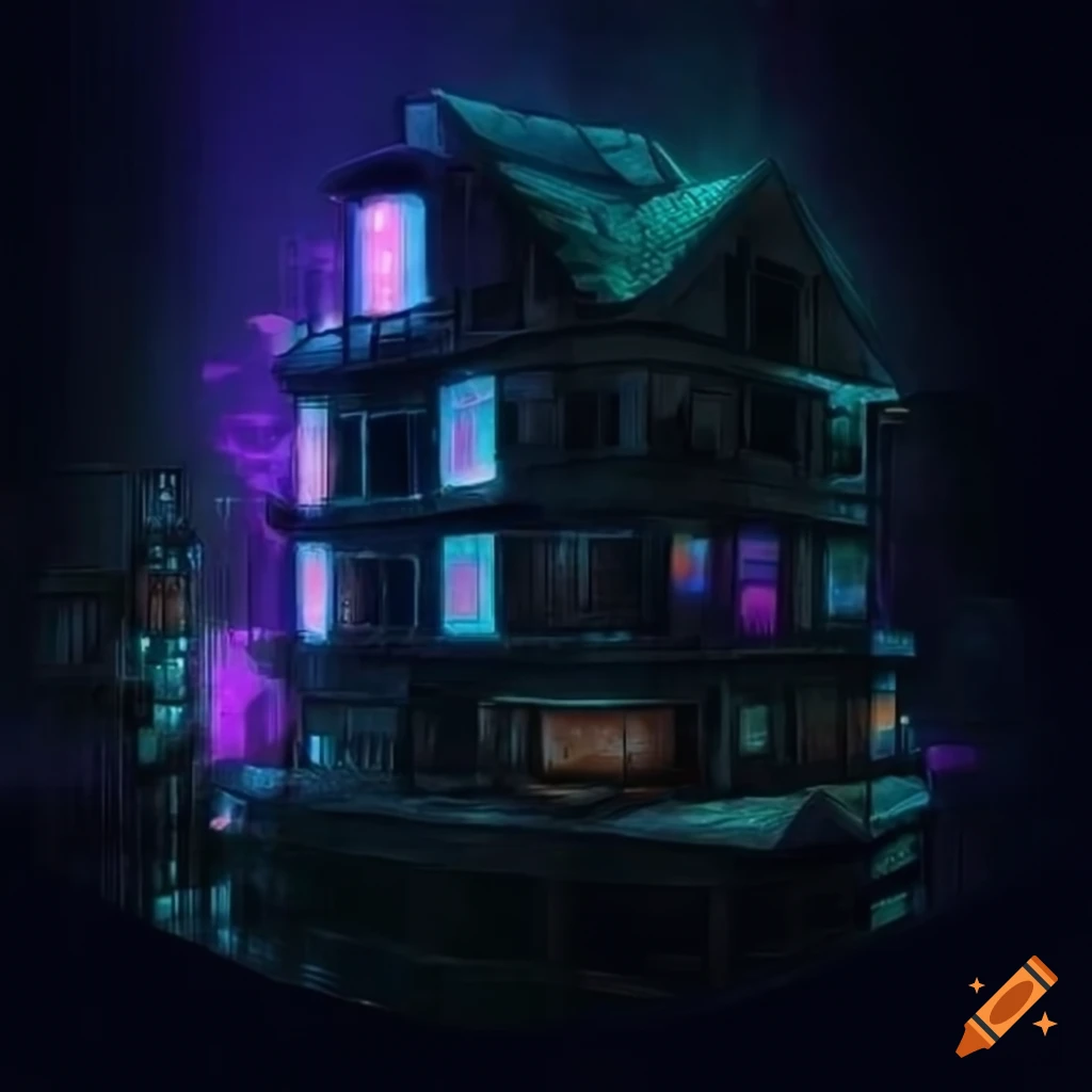 Close shot of a beautiful cyberpunk house on Craiyon