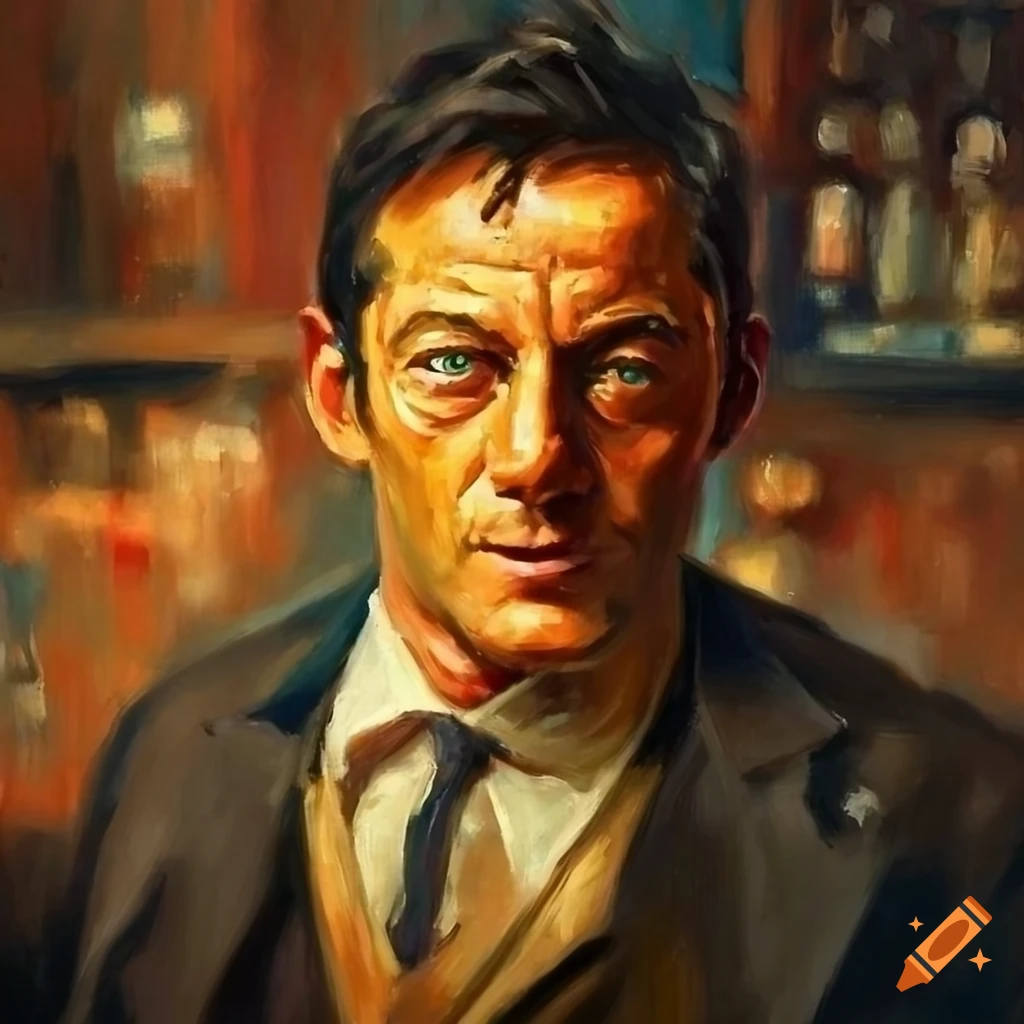 Portrait of Jason Isaacs as a 1920s London gangster in a pub on Craiyon