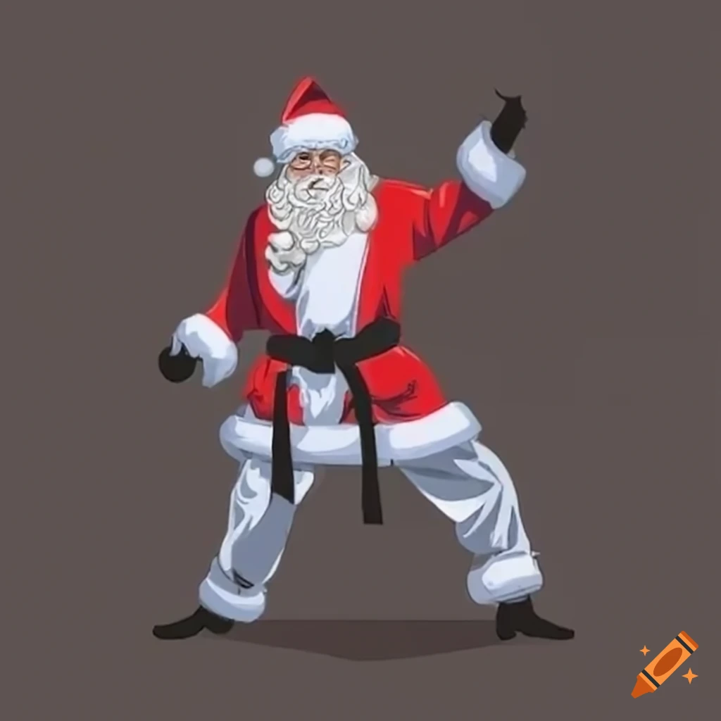 Santa claus performing crane stance in color from front view on Craiyon