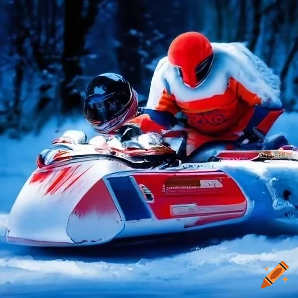 Sidecar racing in a winter wonderland on Craiyon