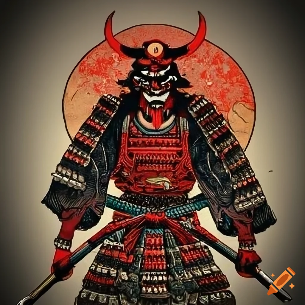 Ukiyo-e art of a samurai demon on Craiyon
