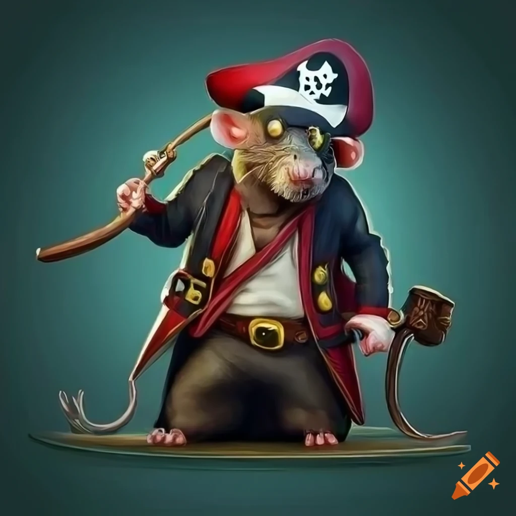 Funny pirate rat captain commanding a unique ship in hyperrealistic art ...