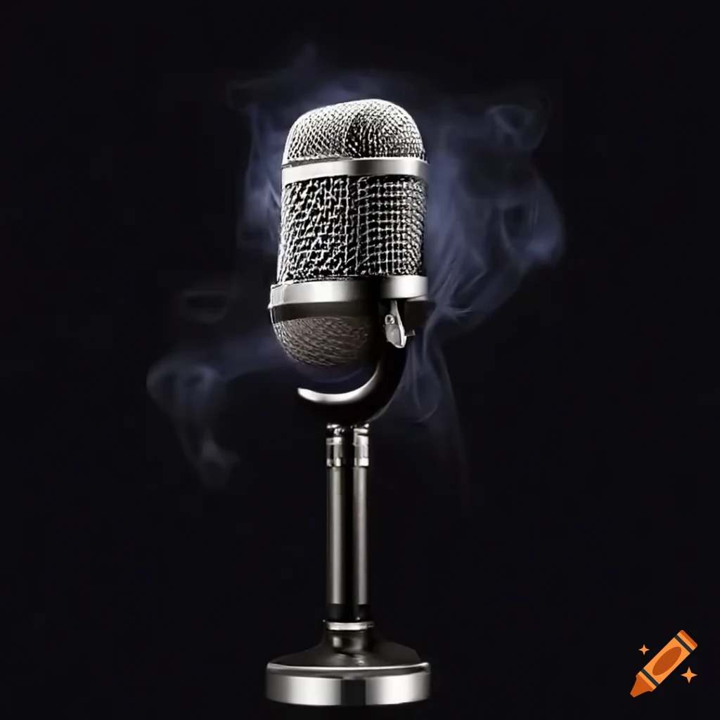 Smoke around vintage microphone in female-body shape on Craiyon