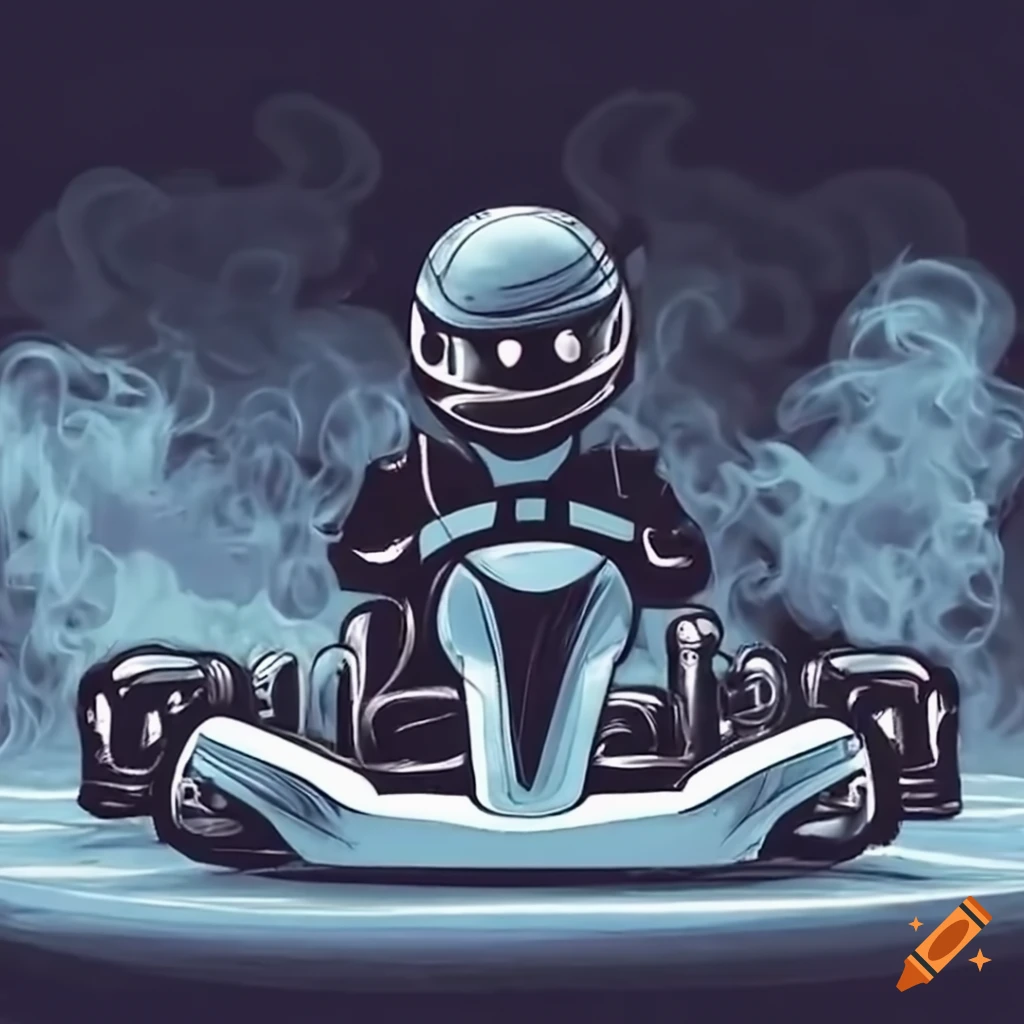 High-speed go-karts racing on a circuit with smoke and dust on Craiyon