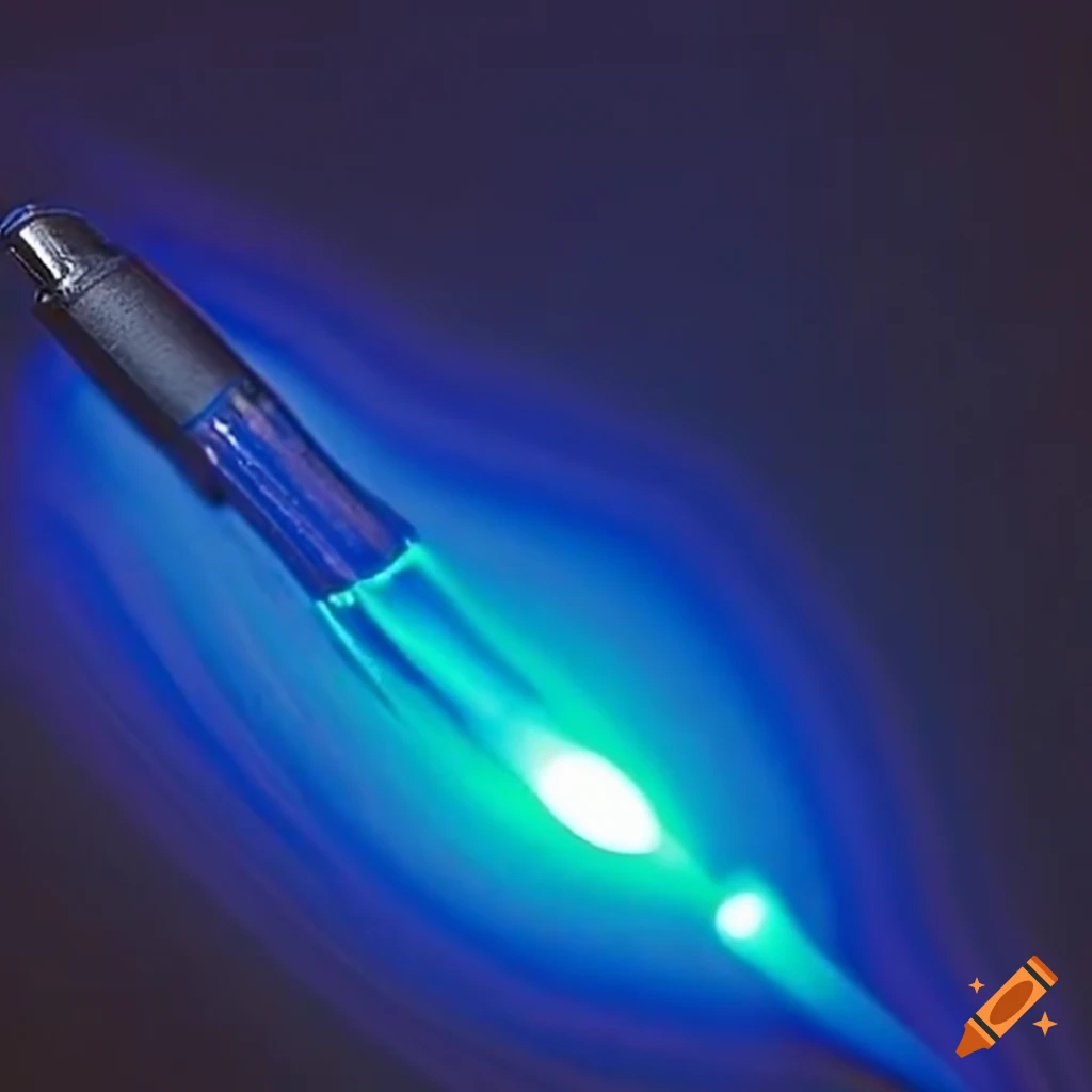 Burning blue ink pen in a closeup shot on Craiyon