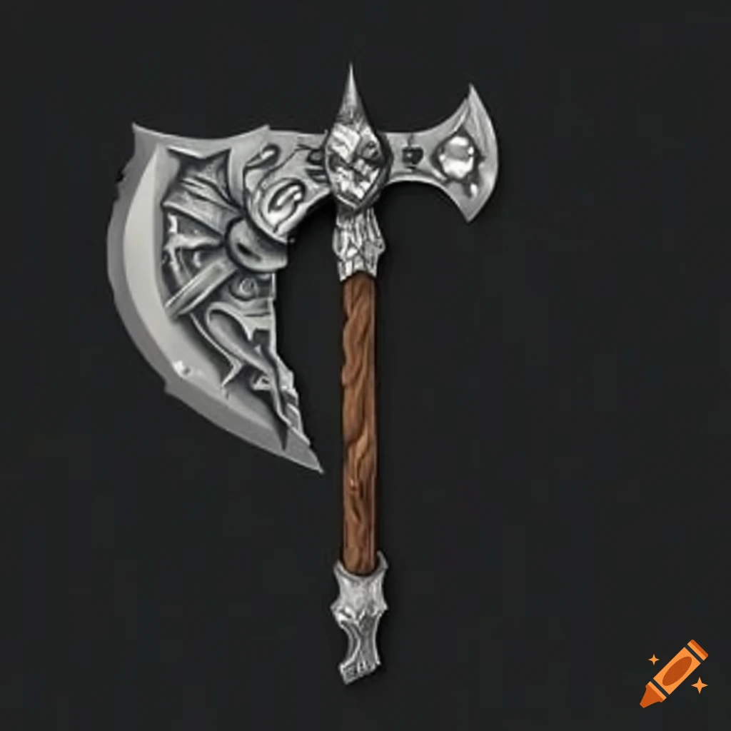 Detailed and realistic ornate battleaxe scythe hybrid melee weapon with ...