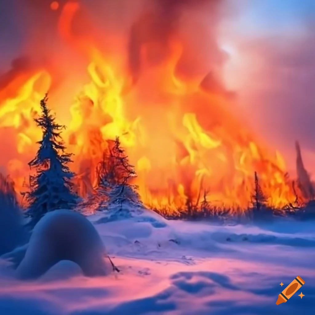Burning winter landscape on Craiyon