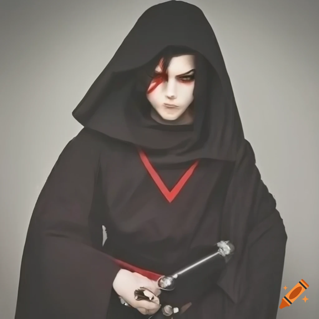 Gothic jedi with red lightsaber and black robes on Craiyon