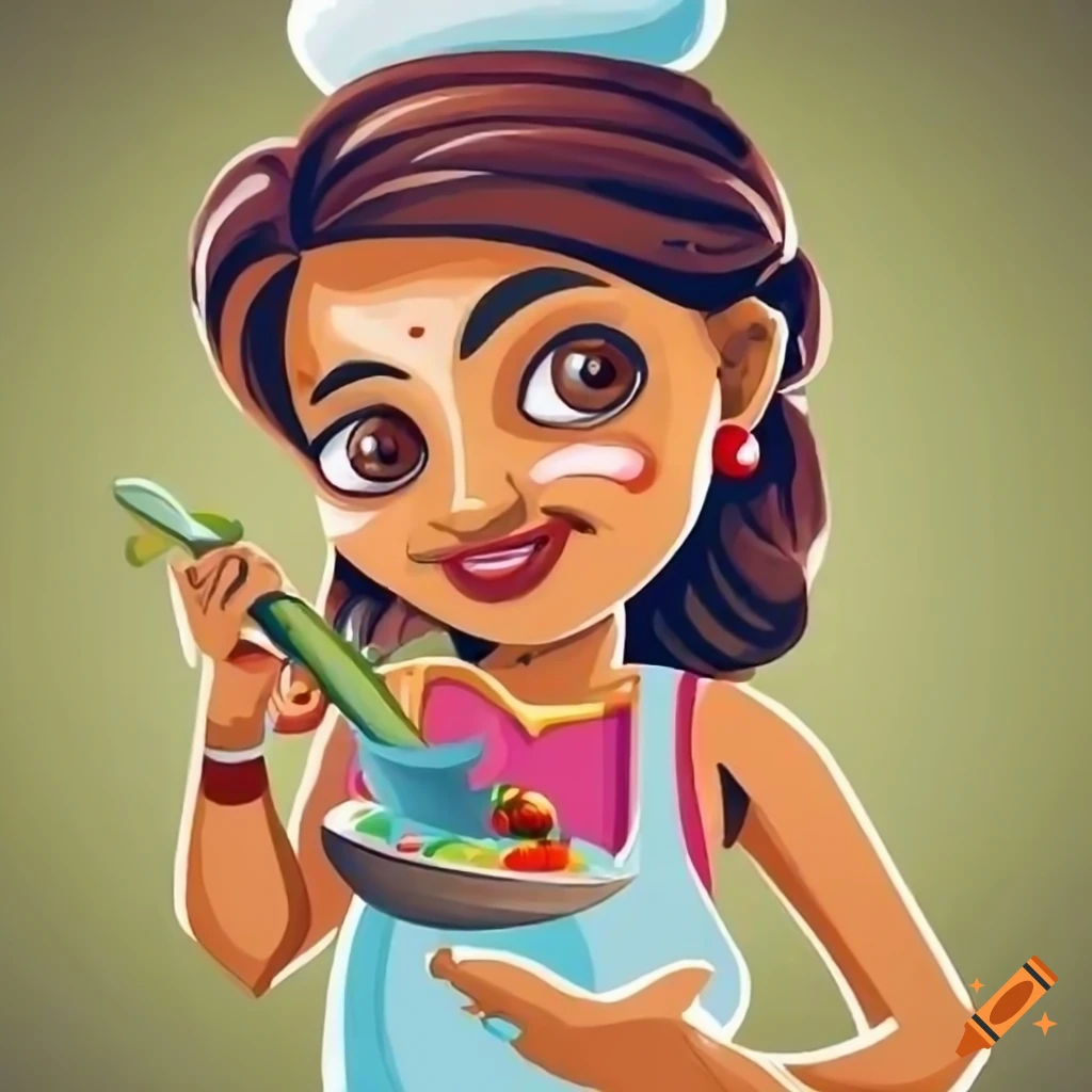 Cartoon of indian cooking on Craiyon