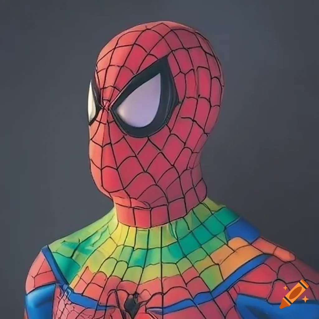 Colorful depiction of spider-man in a rainbow costume on Craiyon