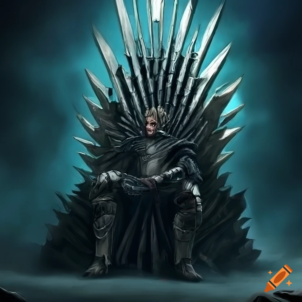 Gutts sitting on iron throne with dragonslayer sword, dark fantasy ...