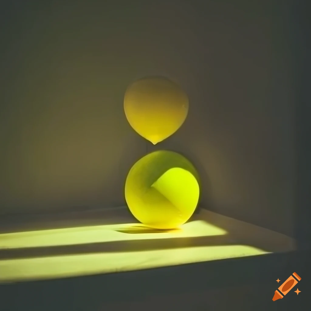 Large light green and light yellow unique solid objects on a shelf in ...