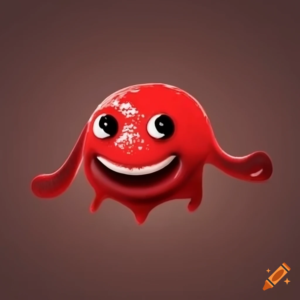 Happy red blob character smiling on Craiyon