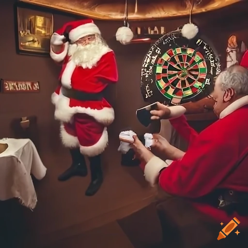 Santa claus playing darts at a mizzou bar on Craiyon