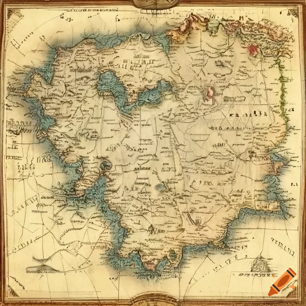 Antique fantasy map illustration on Craiyon