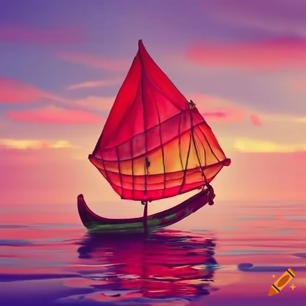 Colorful mermaid boat on a sea of red honey on Craiyon