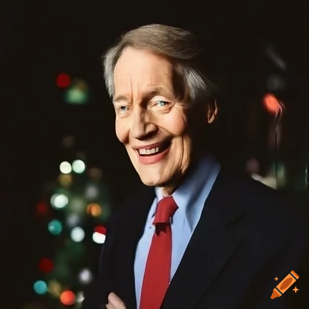Charlie rose interviewing a smiling christmas tree on Craiyon