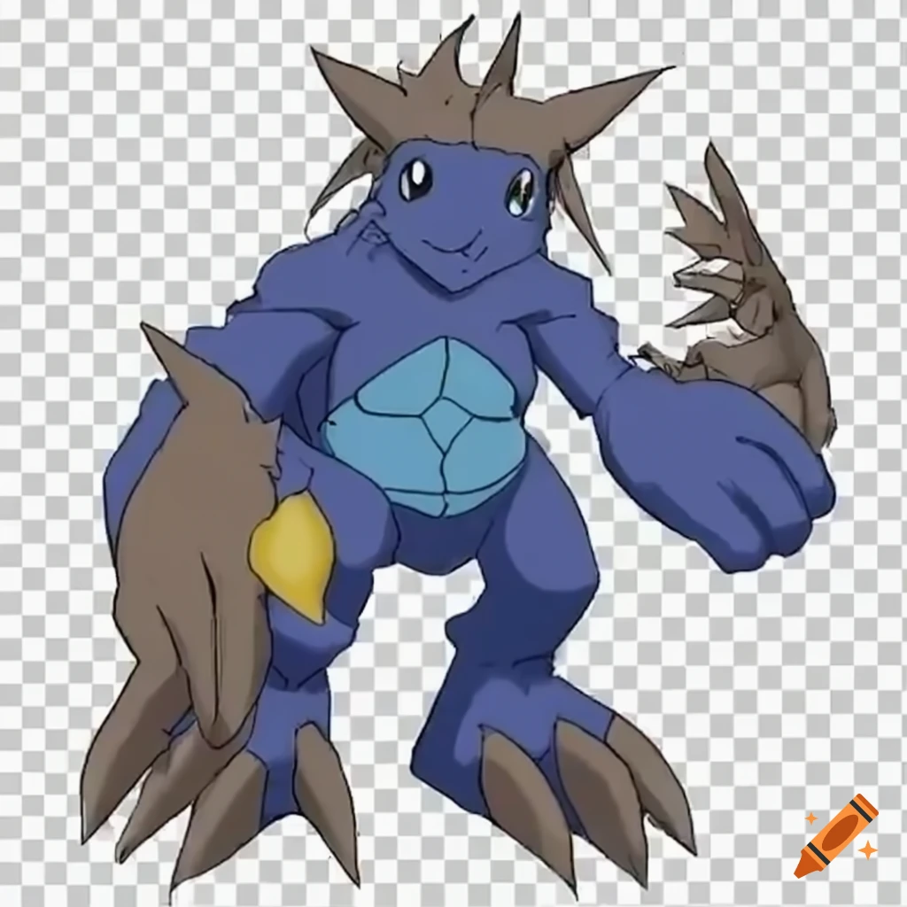 Digimon rookie with small body, two arms, and two legs in ken sugimori ...