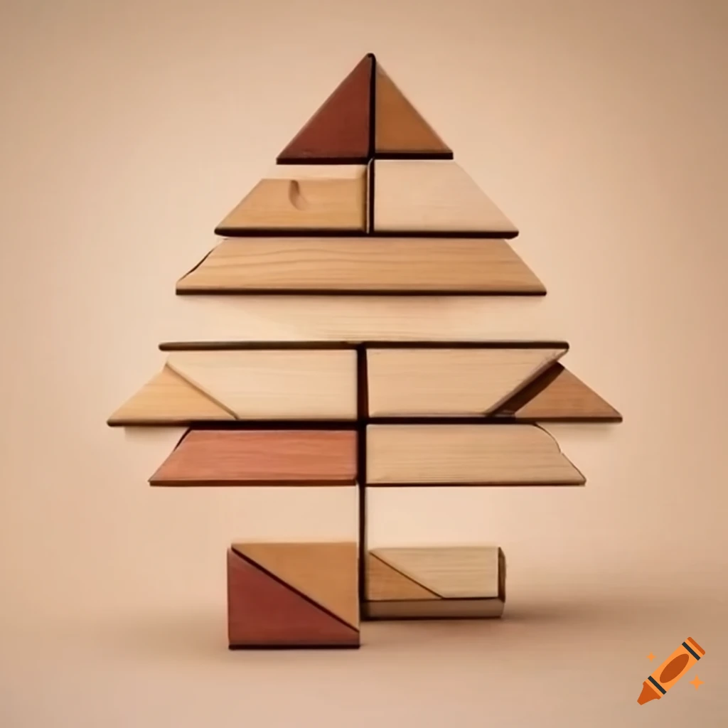 Wooden christmas tree made of tangram puzzle pieces on Craiyon
