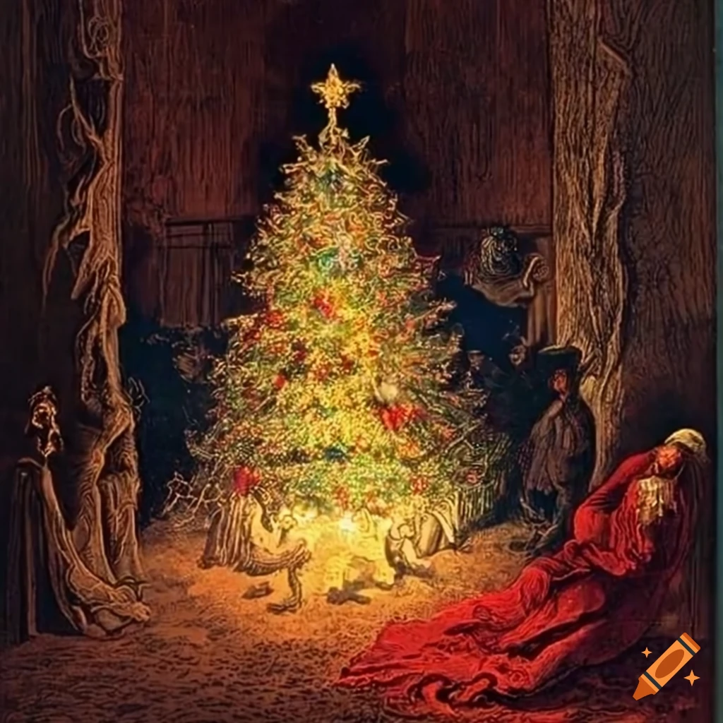 Christmas tree in the style of gustave doré on Craiyon