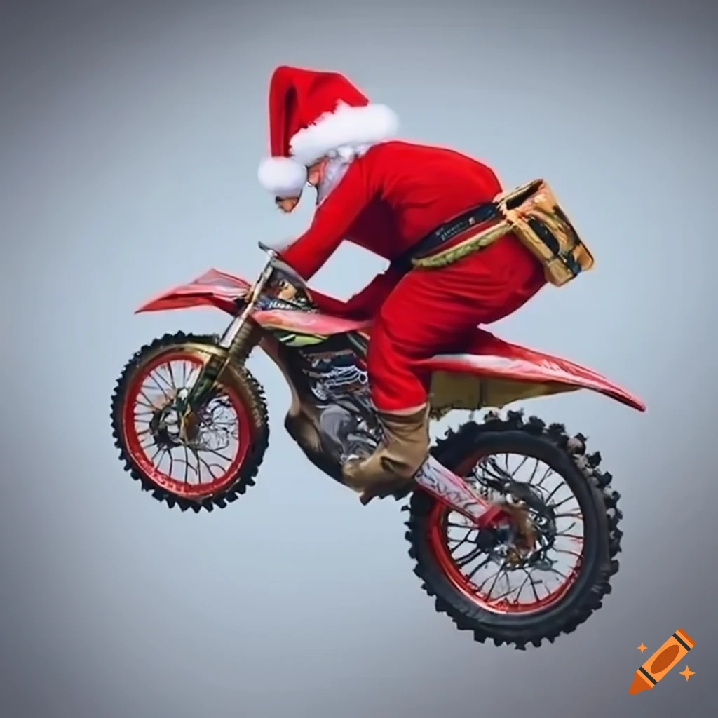 Santa riding a realistic motocross bike on Craiyon